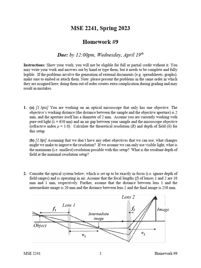 SP23 MSE 2241 Homework - 239 | PDF | Angular Resolution | Scanning Electron Microscope