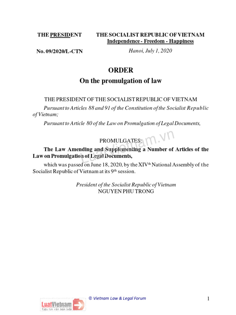 Vietnam Law Document Amendments 2020 | PDF | Decree | Committee
