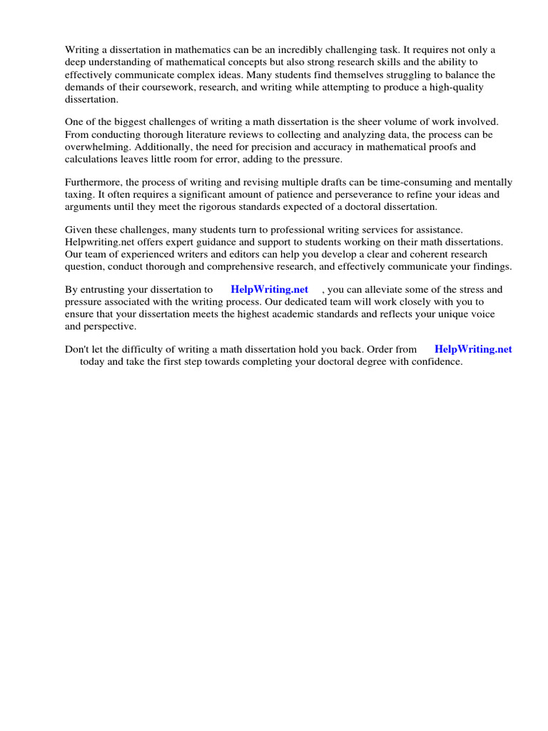 Math Dissertation Writing Help | PDF | Thesis | Mathematics