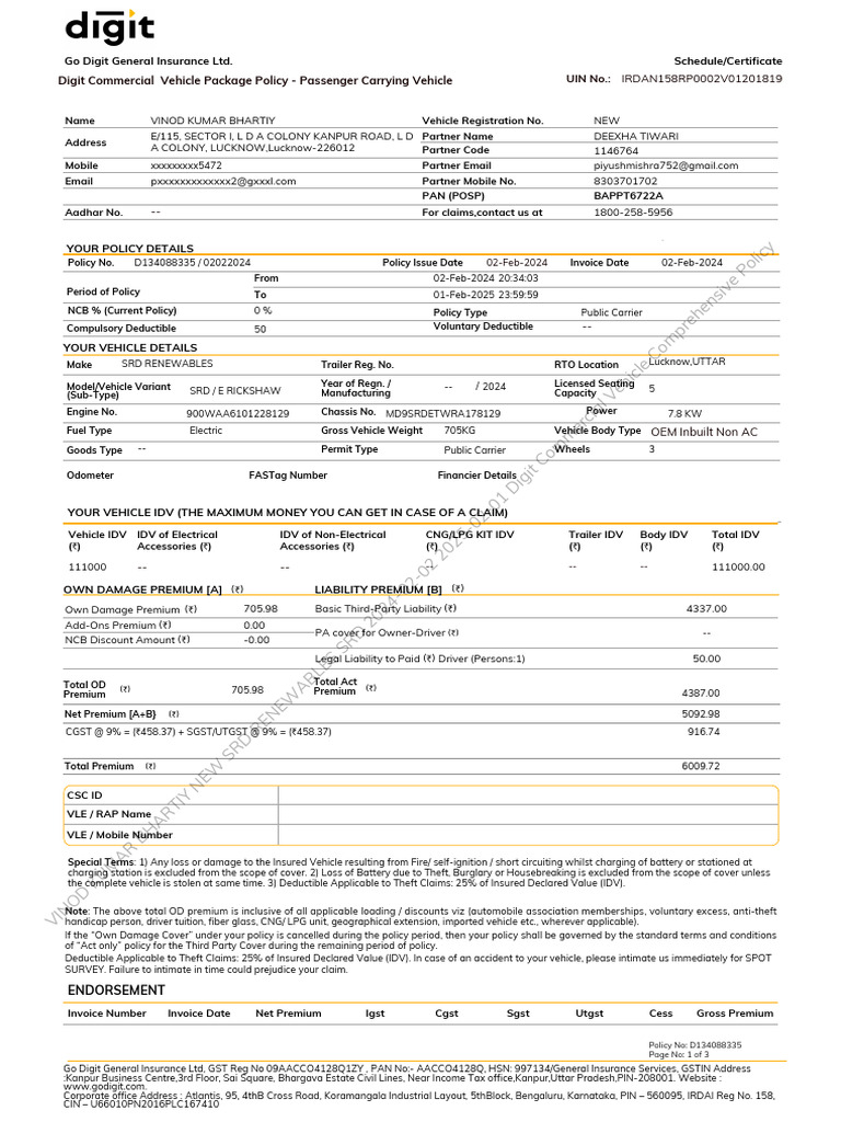 Vinod Kumar Bhartiy Insu | PDF | Insurance | Vehicles