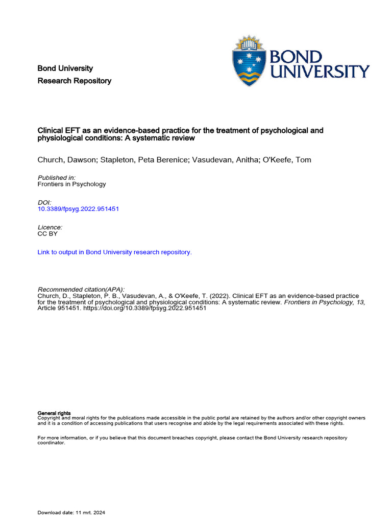 Clinical EFT As An Evidence Based Practice For The Treatment | PDF | Emotional Freedom ...