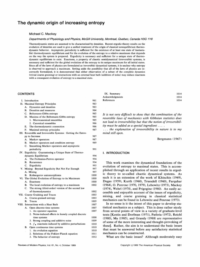 The Dynamic Origin of Increasing Entropy | PDF | Entropy | Dynamical System