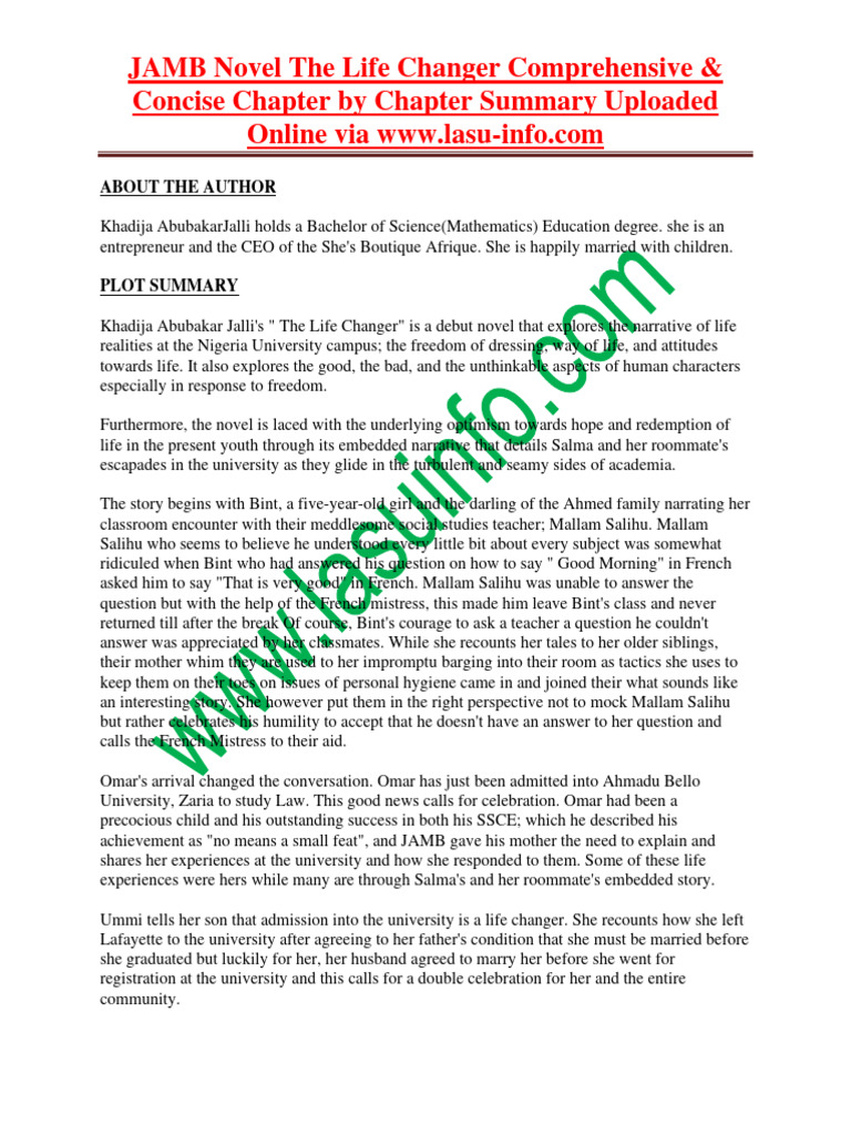 The Life Changer: JAMB Novel Summary | PDF | Muhammad