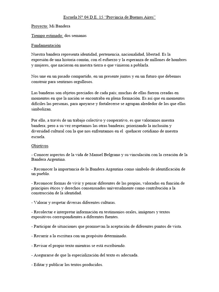Proyecto Educativo: Mi Bandera Argentina | PDF | Maestros | Los símbolos