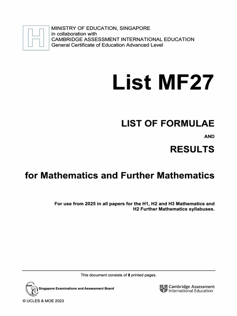 MF27 A Level Math Formula Sheet | PDF | Business