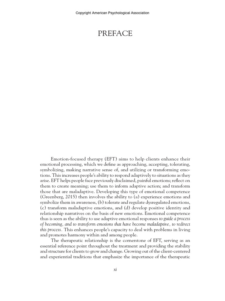 Clinical Handbook of Emotion Focused Therapy Preface Sample | PDF ...