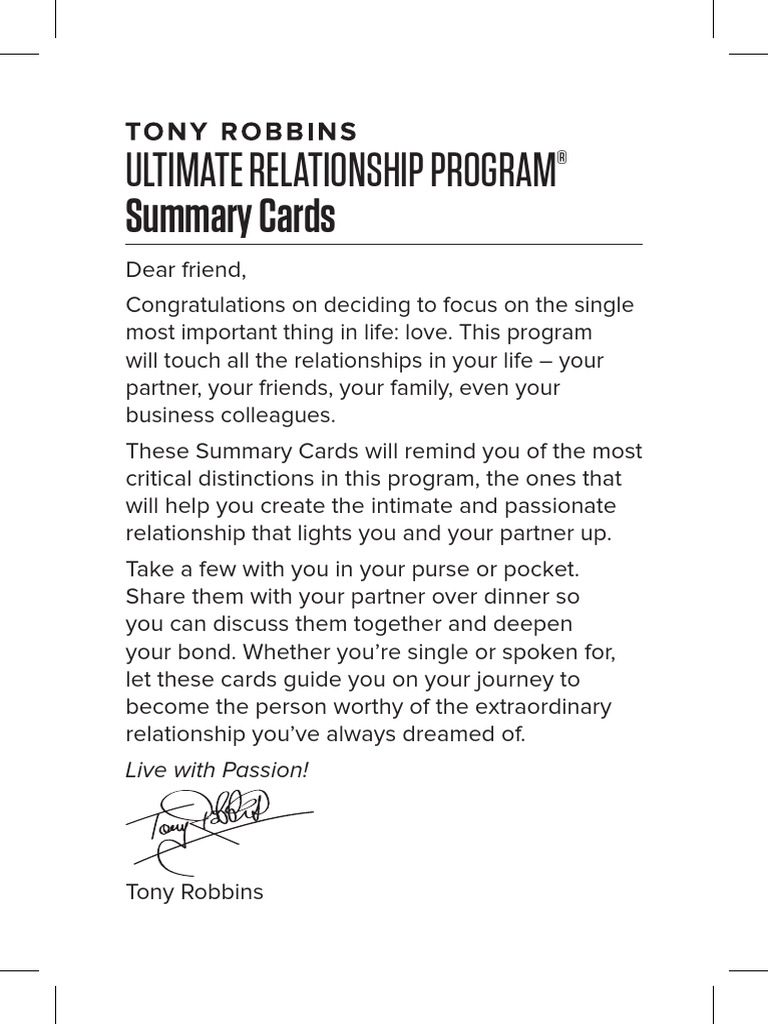 Ultimate Relationship Program Summary Cards 2020 | PDF