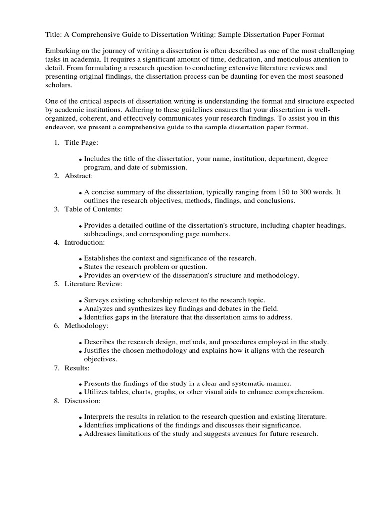 Sample Dissertation Paper Format | PDF | Thesis | Methodology