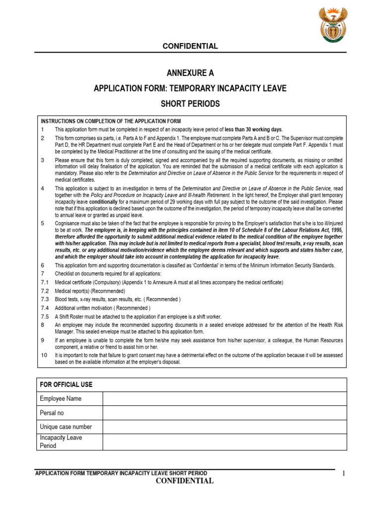 Annexure A - Pilir Application Short Incapacity Leave | Download Free ...