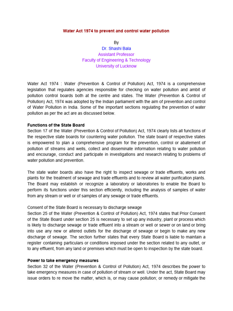 Water Act 1974: Pollution Control Guide | PDF | Water Pollution | Effluent