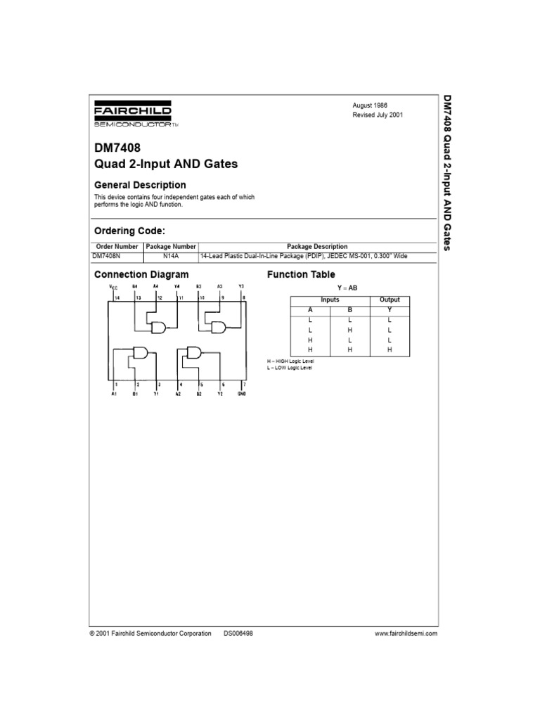 Datasheet 7408 AND | PDF | Logic Gate | Computer Engineering