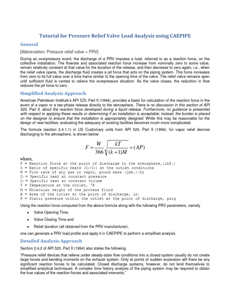 Tutorial For Pressure Relief Valve Load Analysis Using CAEPIPE | PDF | Mechanical Engineering ...