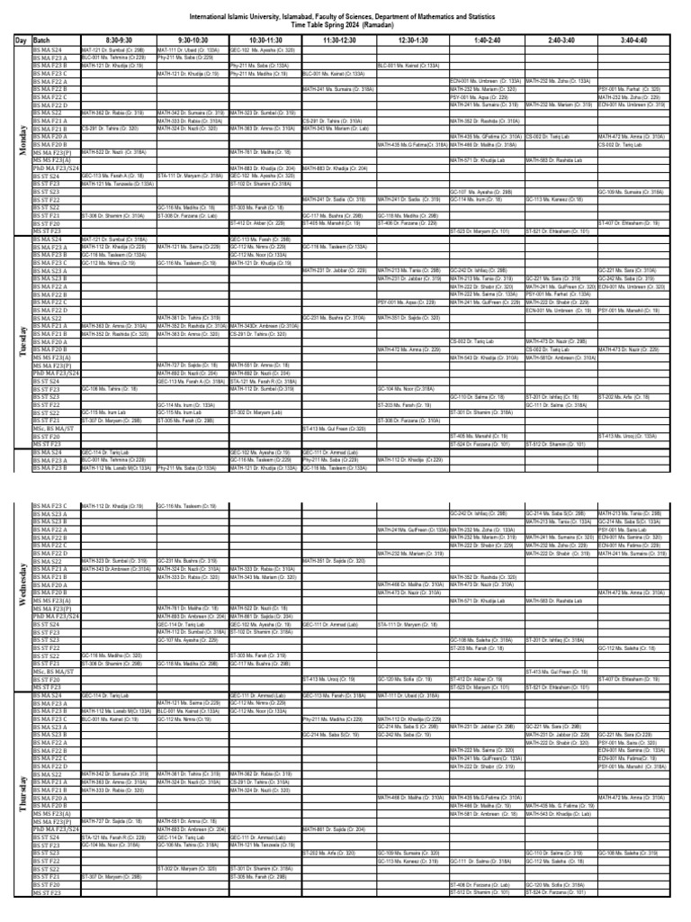 Spring 2024 Course Timetable | PDF
