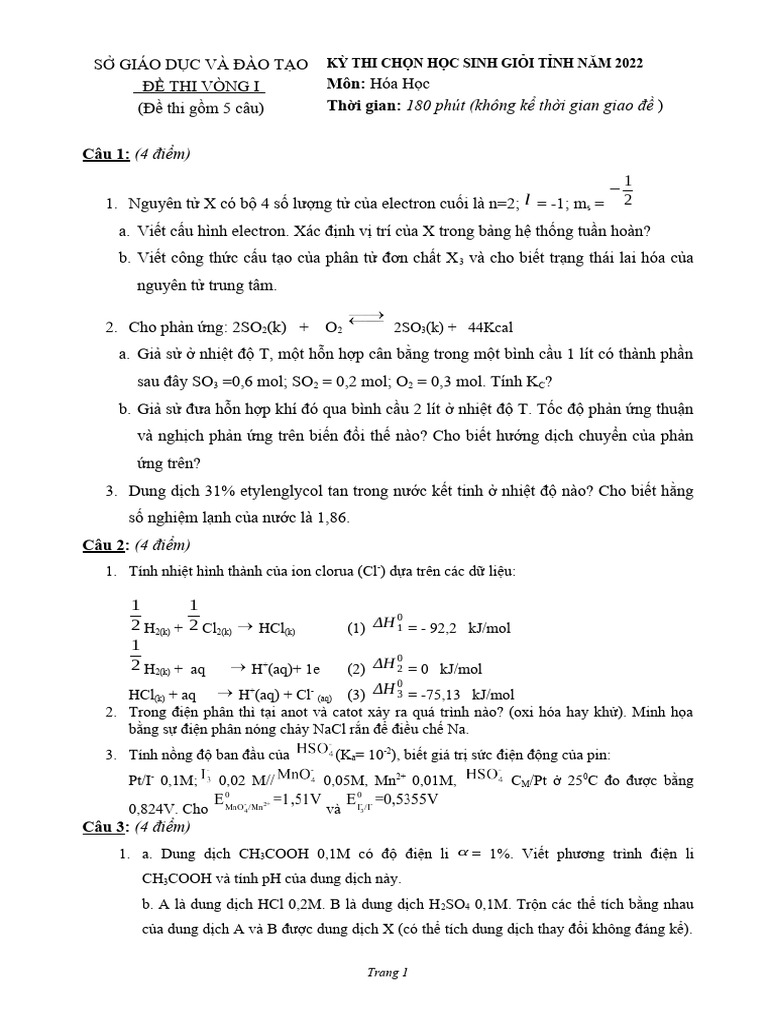 De Và HDG HSG Hoa 2022-2023 | PDF
