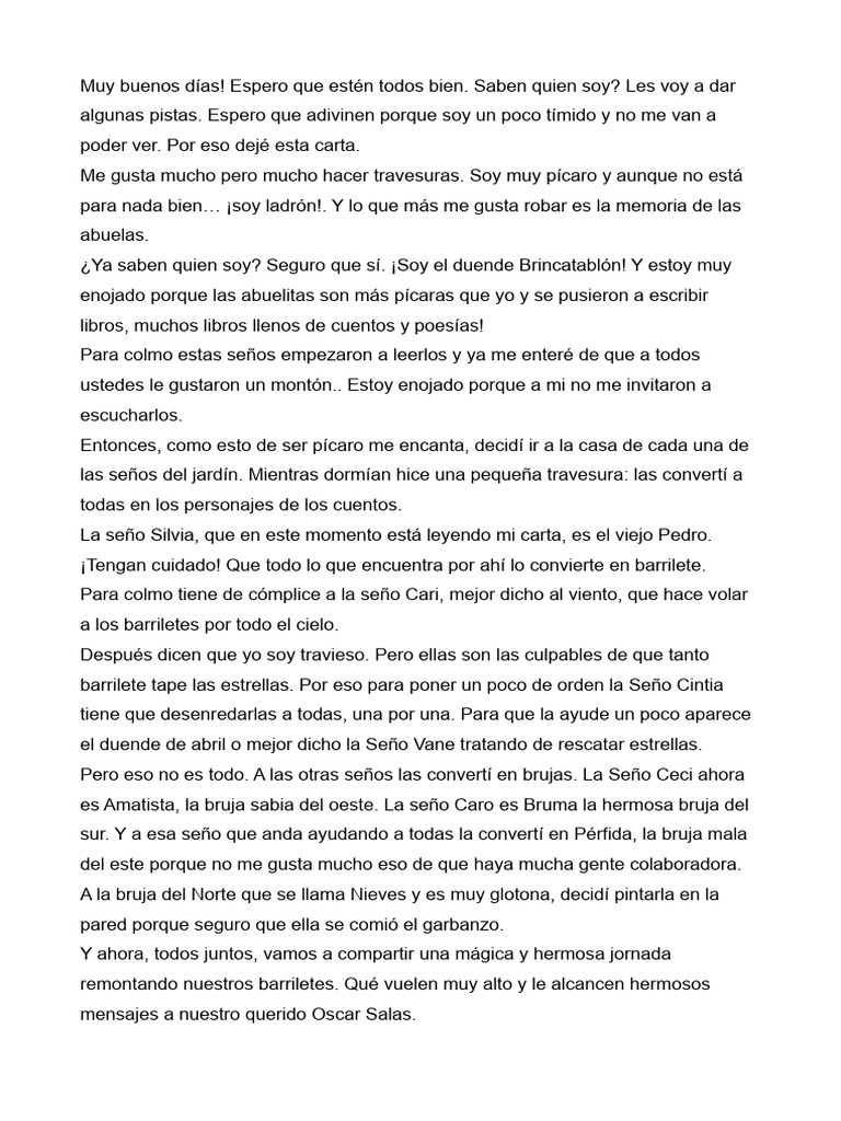 Carta de los personajes Oscar Salas | PDF