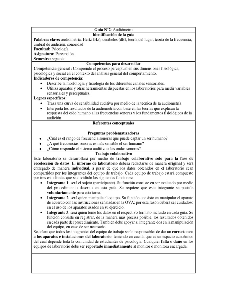 Guía N°2 Audiómetro | PDF | Frecuencia | Escuchando