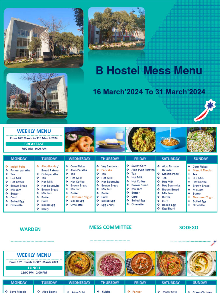 Hostel B Menu From 16 March To 31 March'2024 | Download Free PDF ...