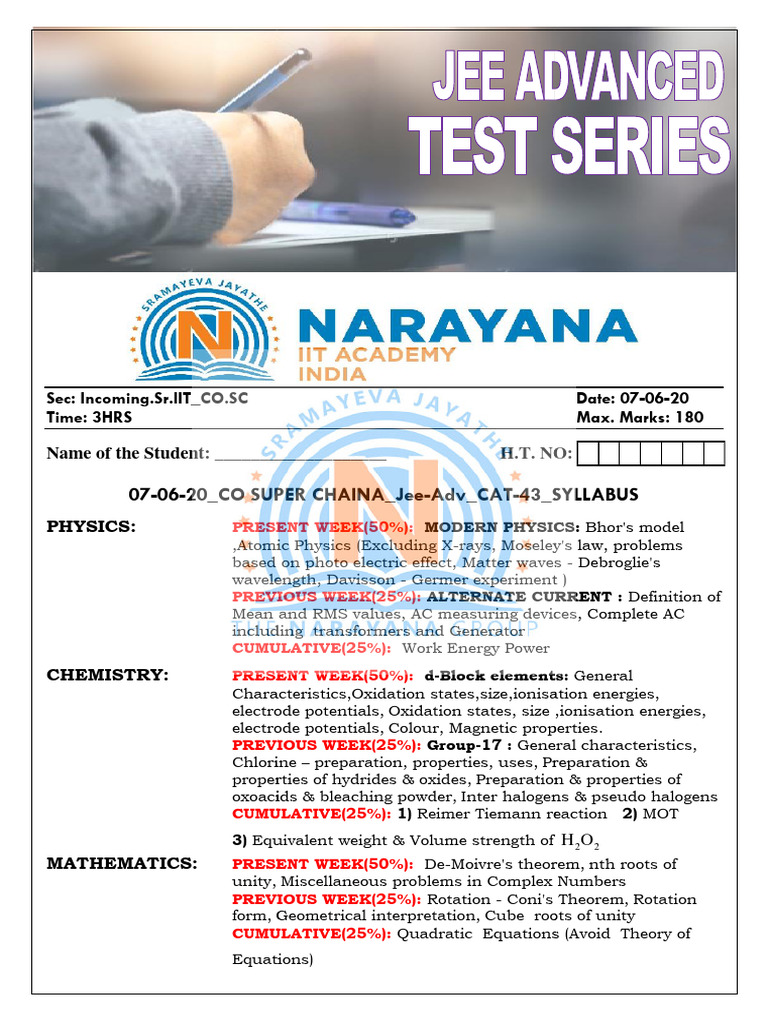 07-06-20 - Cat-43 - 2014-P2 - QP - Key | PDF | Electron | Atoms