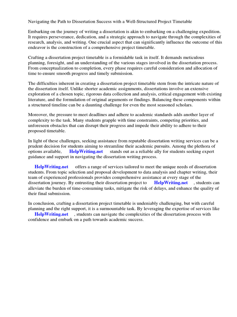 Dissertation Project Timetable | Download Free PDF | Thesis | Methodology