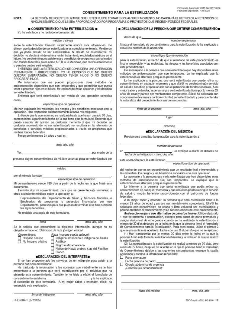 Consent For Sterilization Spanish 2025 | PDF | Control de la natalidad