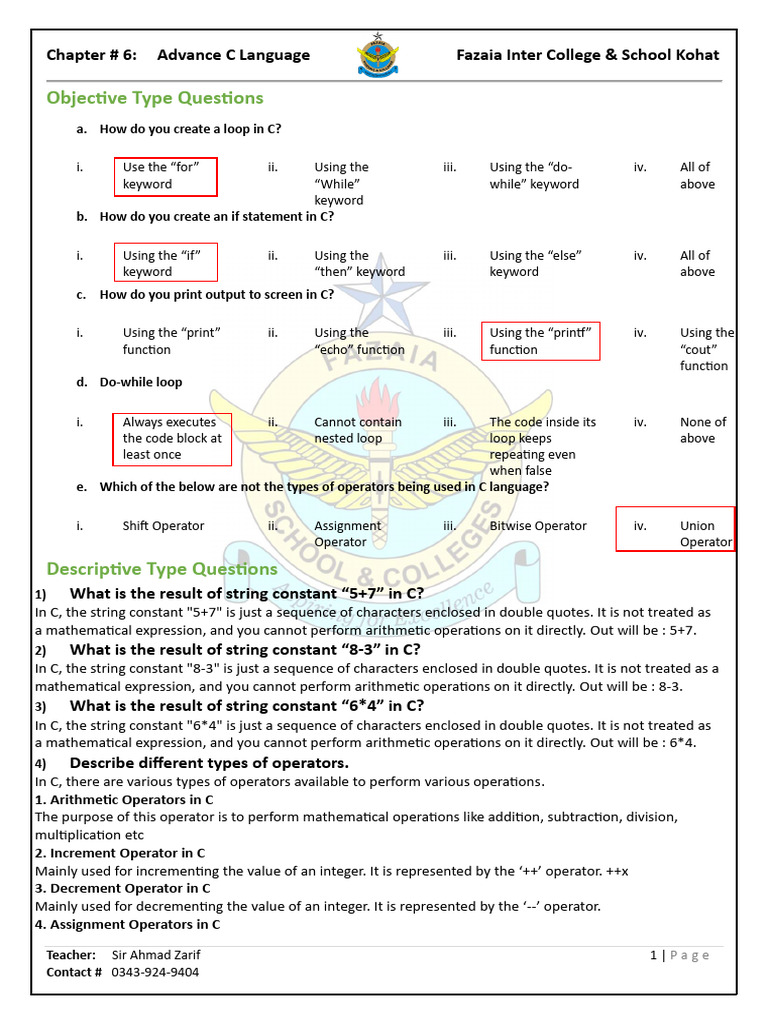 Advanced C Language Concepts and Examples | PDF | Control Flow | Computer Programming