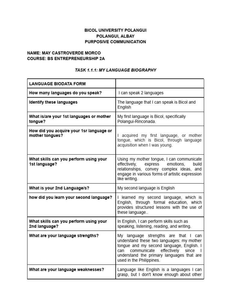 Morco Purcom Task111 | PDF | First Language | Second Language