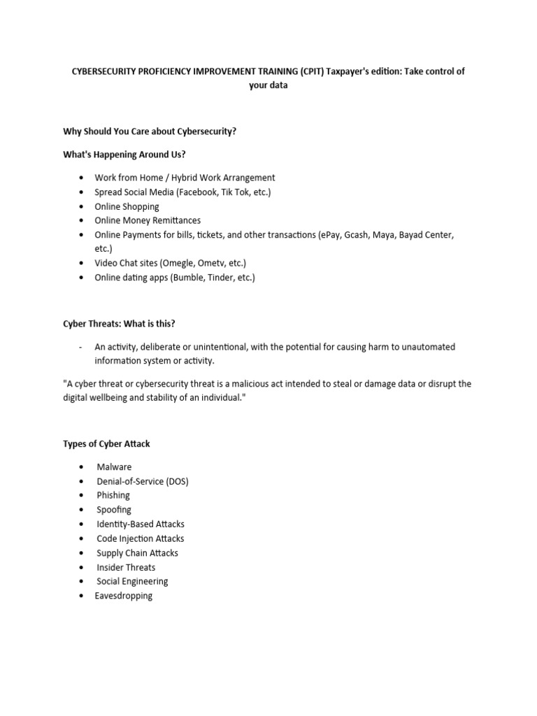 Cybersecurity Proficiency Improvement Training | PDF | Computers