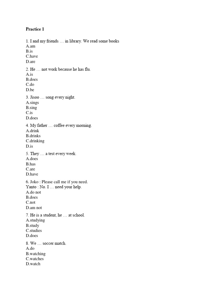 Practice Simple Present Tense | PDF