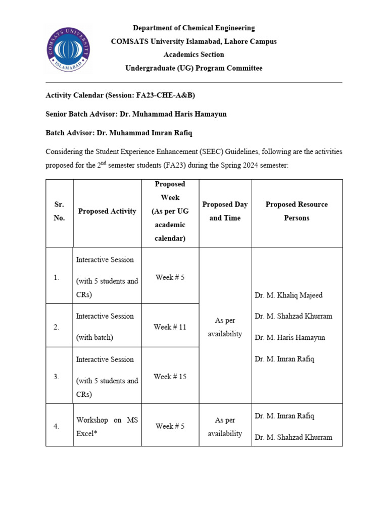 SEEC Activities Calendar | PDF