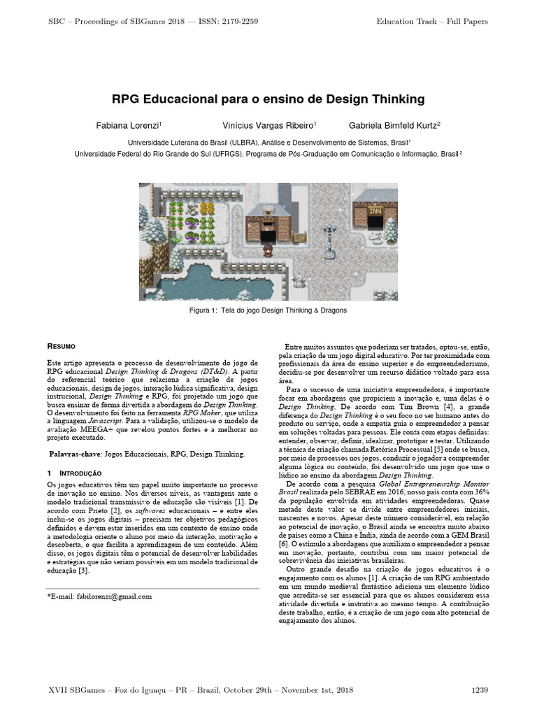 RPG Educacional para o Ensino de Design Thinking | PDF | Design ...