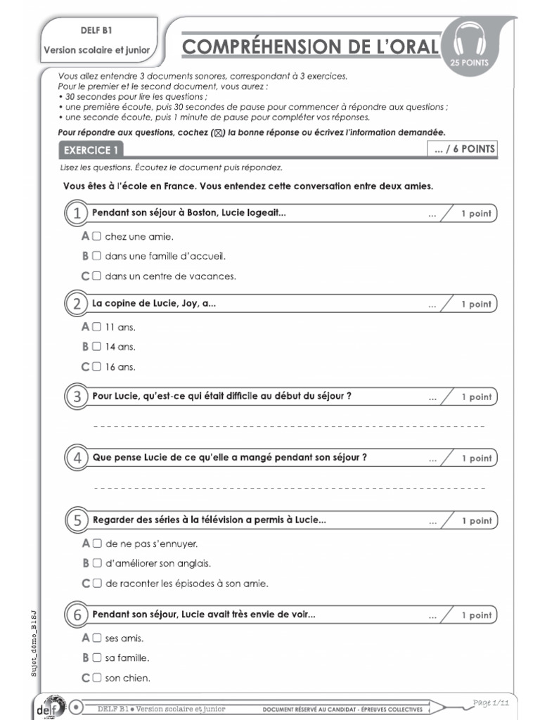 Delf B1 Junior Test 2 | PDF