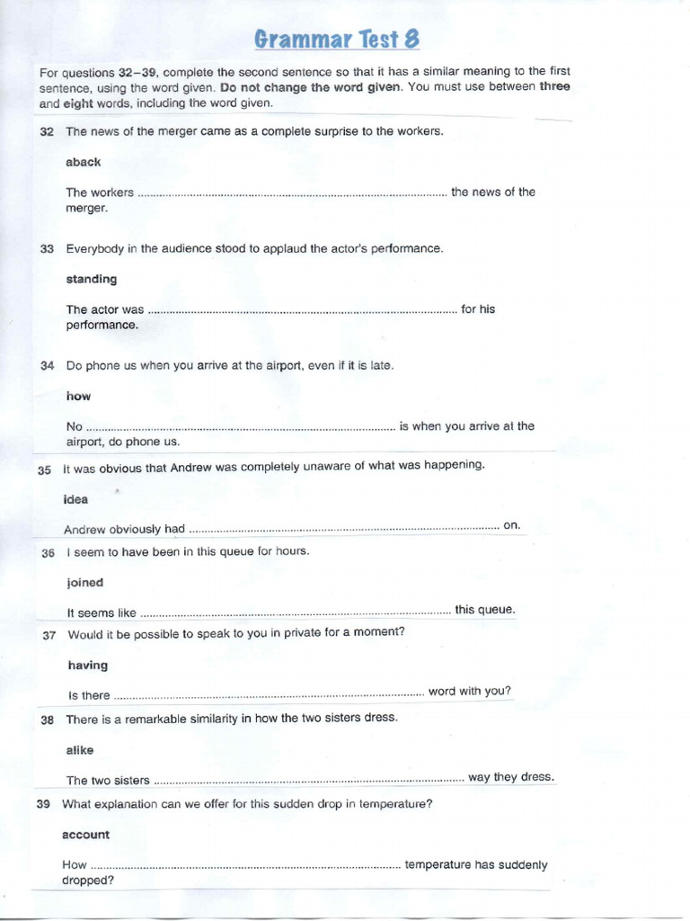 Grammar Revision Test | PDF