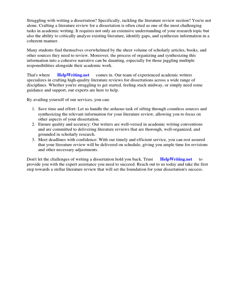 Writing A Literature Review For A Dissertation | PDF | Analysis | Thesis
