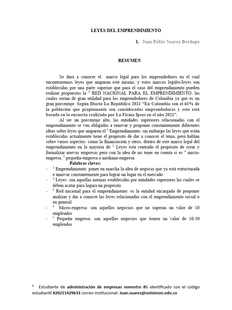 Leyes Del Emprendimiento Ensayo | PDF | Iniciativa empresarial | Business
