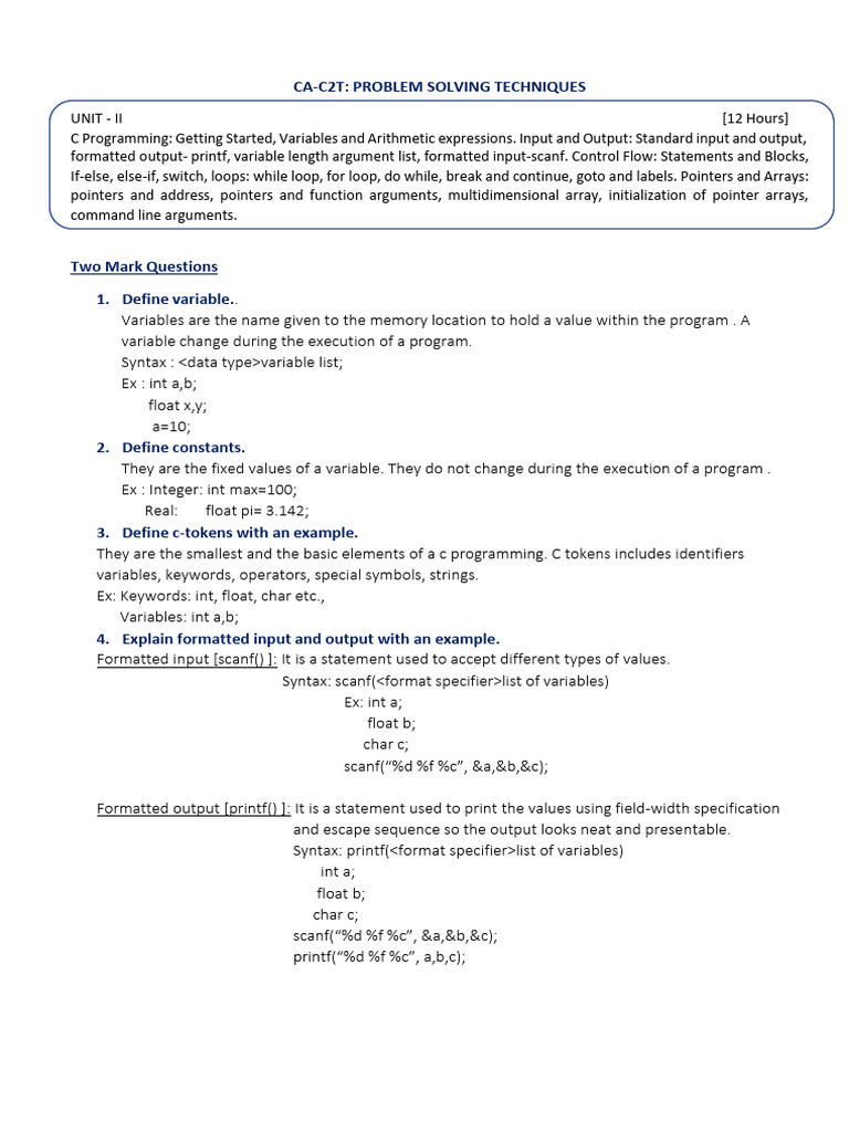PST Unit 2 | PDF | Pointer (Computer Programming) | Control Flow PST Unit 2 | PDF | Pointer (Computer Programming) | Control Flow