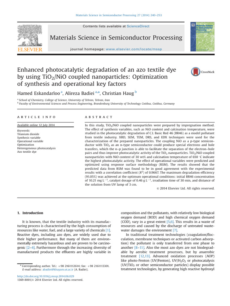 Materials Science in Semiconductor Processing: Hamed Eskandarloo, Alireza Badiei, Christian Haug ...