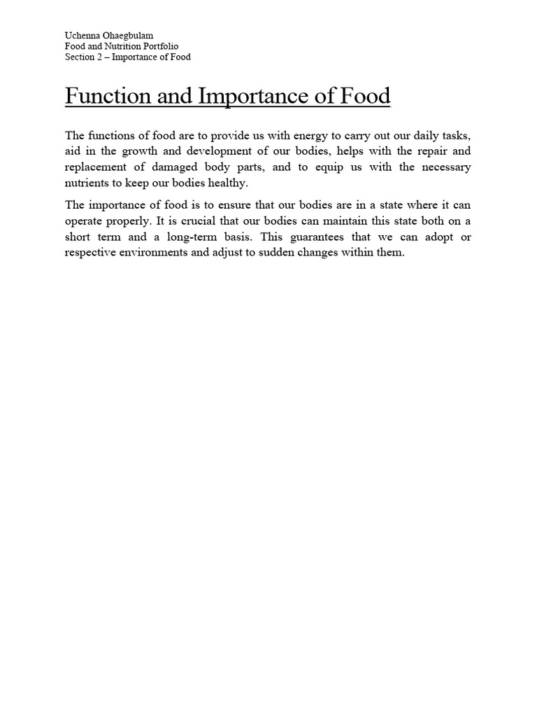 Functions and Importance of Food | PDF