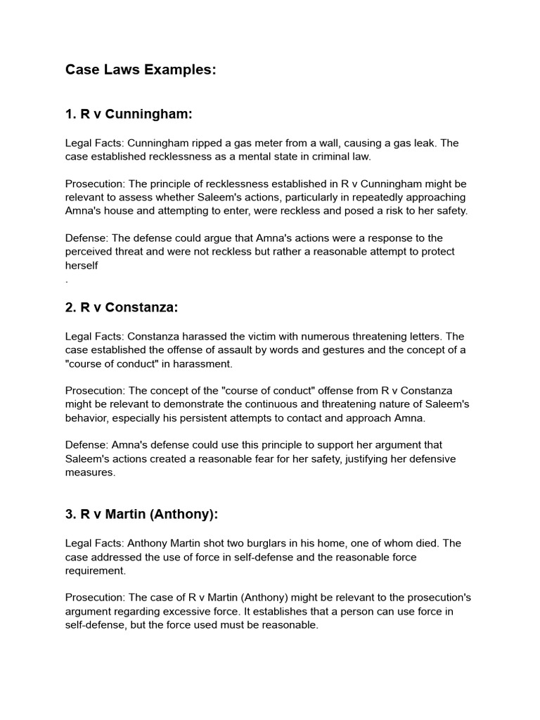 Case Laws Examples For Moot | Download Free PDF | Mens Rea | Self Defense