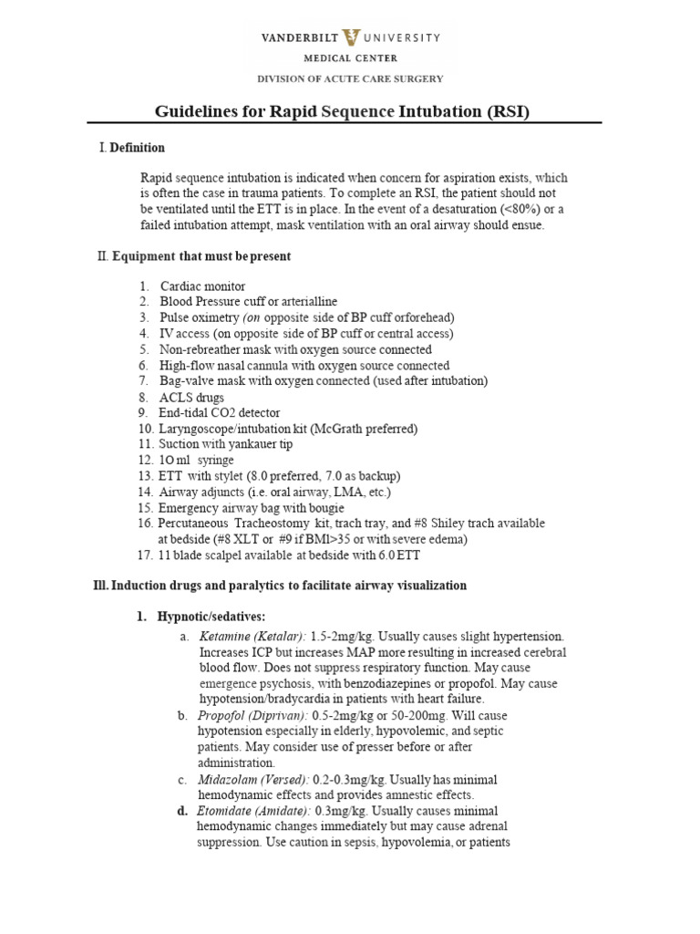 Rapid Sequence Intubation W Checklist 2022 | Download Free PDF ...