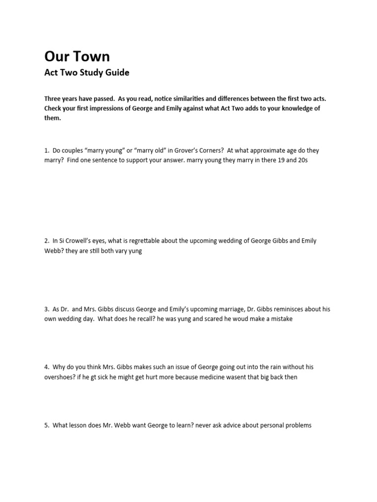 Avery Jeakins - Our Town Act 2 Questions | PDF | Sports & Recreation ...