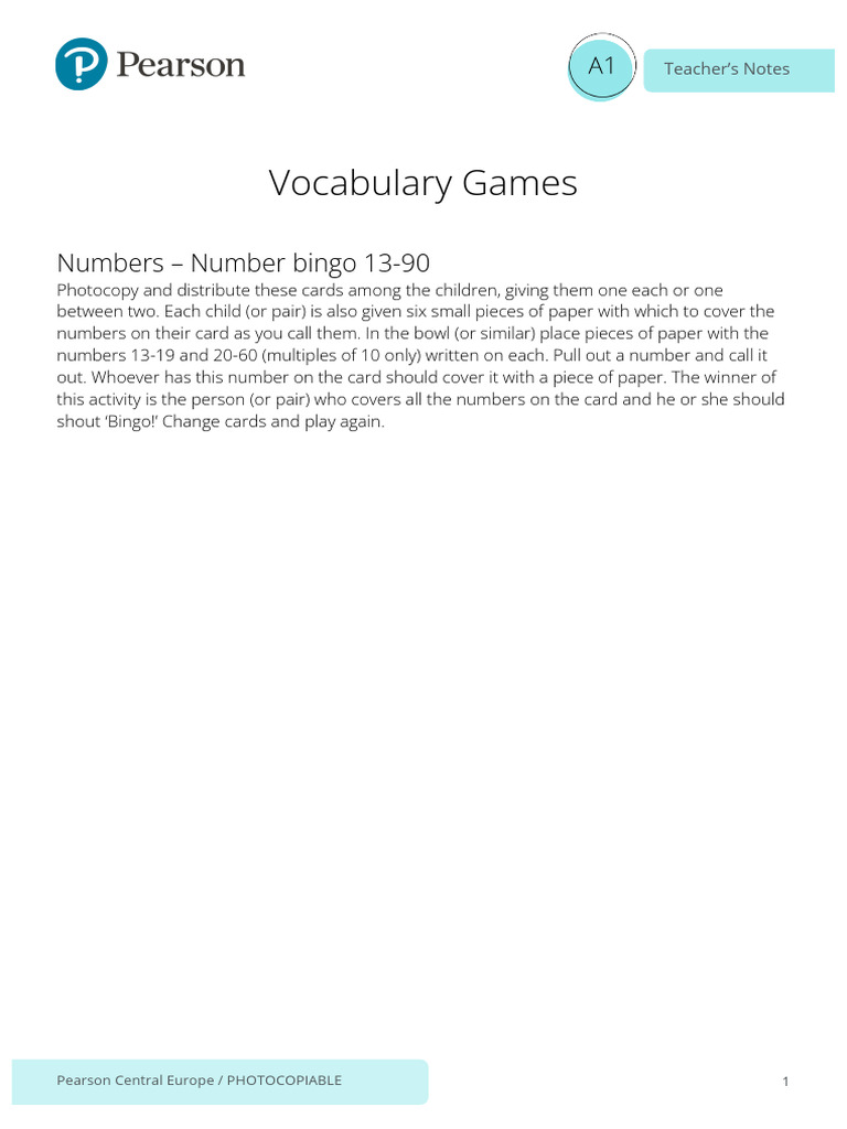 A1 Young Learners Vocabulary Games Worksheet Teacher S Notes | PDF | Room