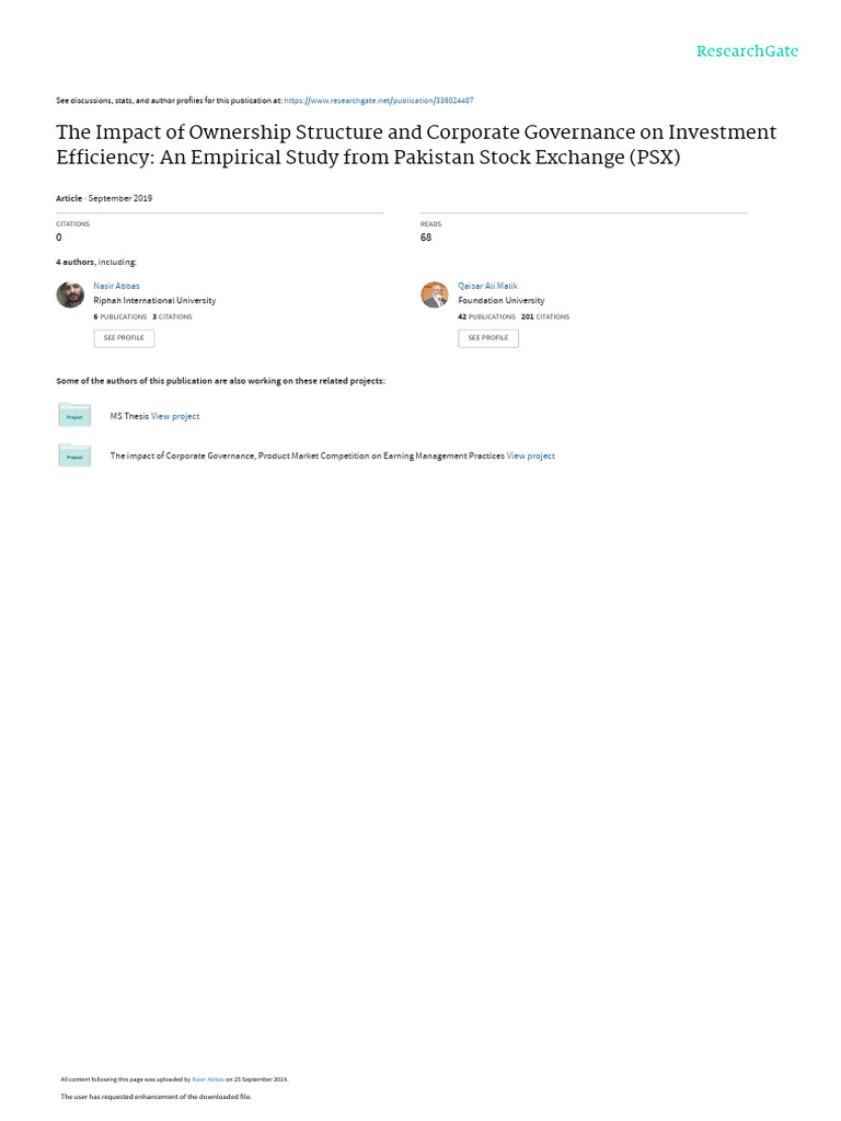 Azhar 2019 - The Impact of Ownership Structure and Corporate Governance On Investment Efficiency ...