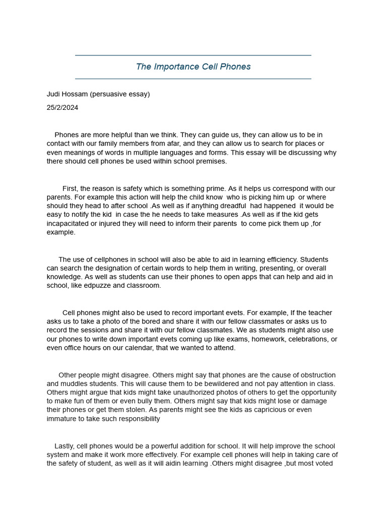 The Importance Cell Phones Lang Semester 2 | PDF | Behavior ...