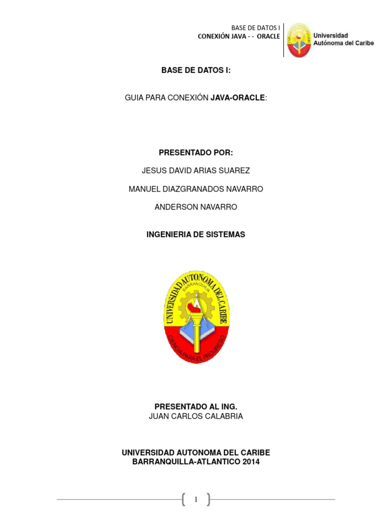 Conexion JAVA - ORACLE JESUS ARIAS, MANUEL DIAZGRANADOS, ANDERSON NAVARRO | PDF | Java (lenguaje ...