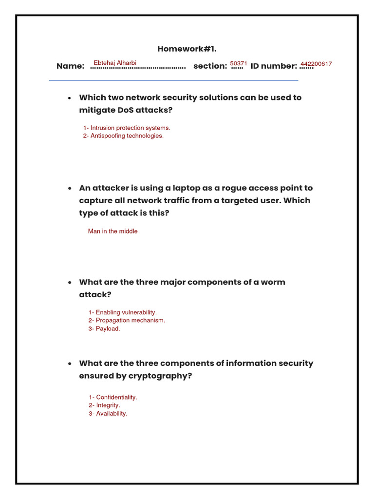 Homework 1 | PDF | Denial Of Service Attack | Computer Network