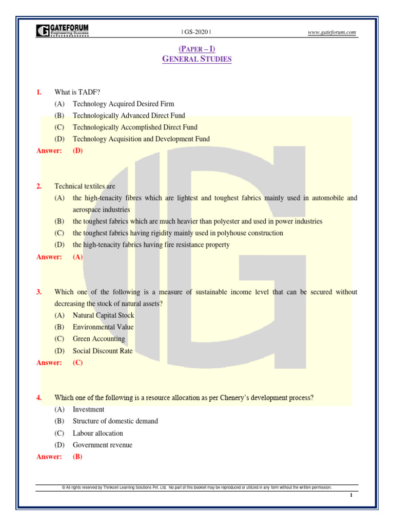 11.ies GS Paper-1 2020 Gateforum | PDF | Textiles | Pricing
