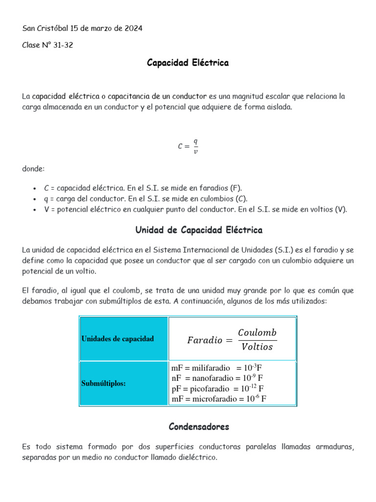 Capacidad Eléctrica | PDF