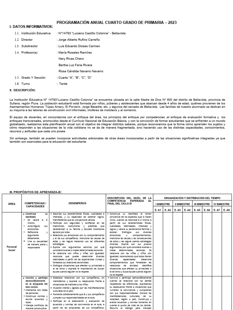 Programacion Anual 2023 4to Grado de Primaria-1 | PDF | Geometría | División (Matemáticas)