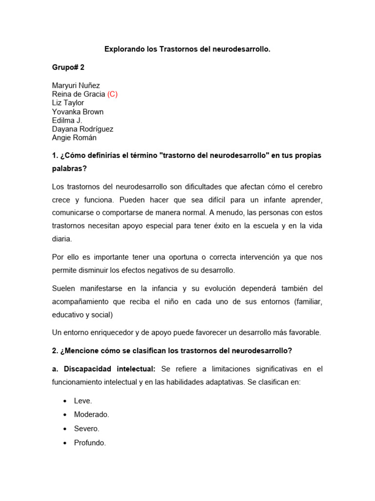 Trastornos Del Neurodesarrollo - Actividad #2 | PDF | Discapacidad intelectual | Espectro autista
