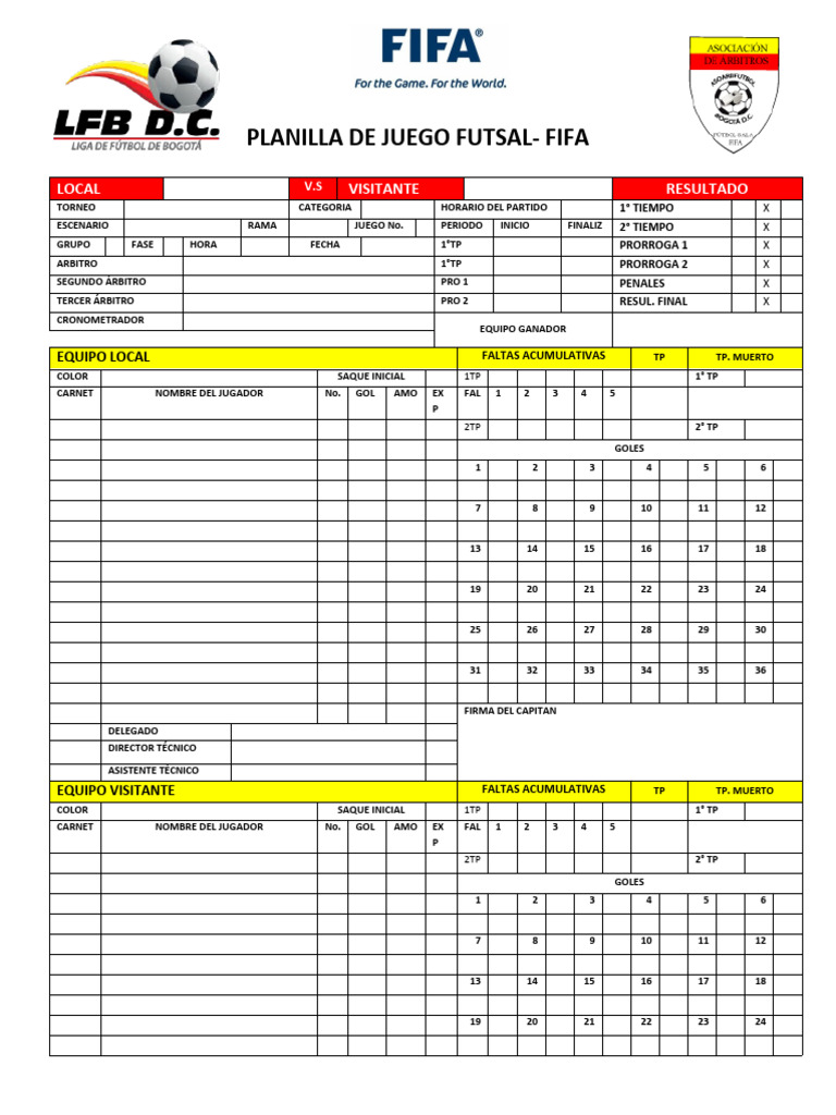PLANILLA DE JUEGO DE FUTSAL liga (1) | PDF | Árbitro | Códigos de fútbol